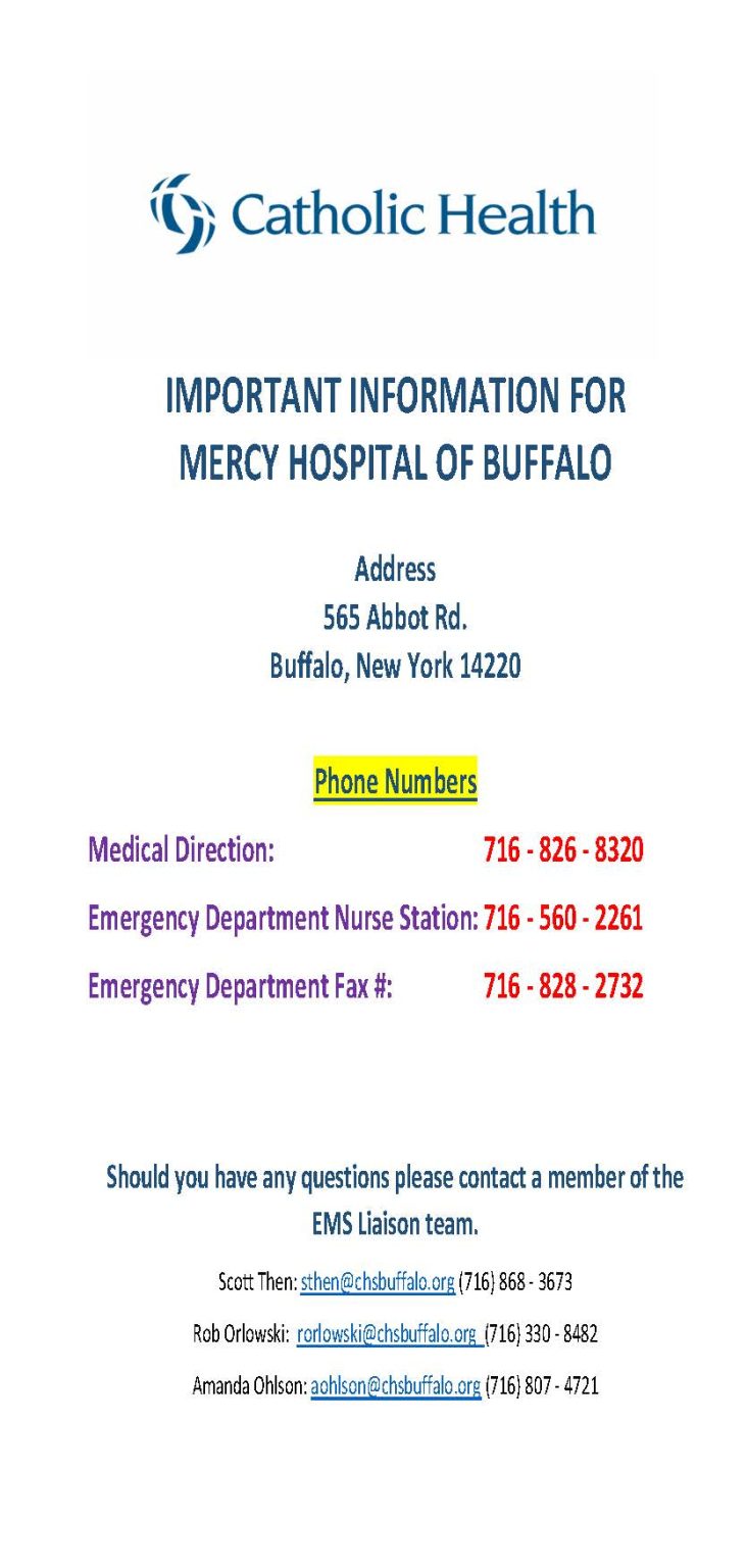 Mercy Hospital of Buffalo Contact Info – UB|MD Emergency Medicine EMS ...